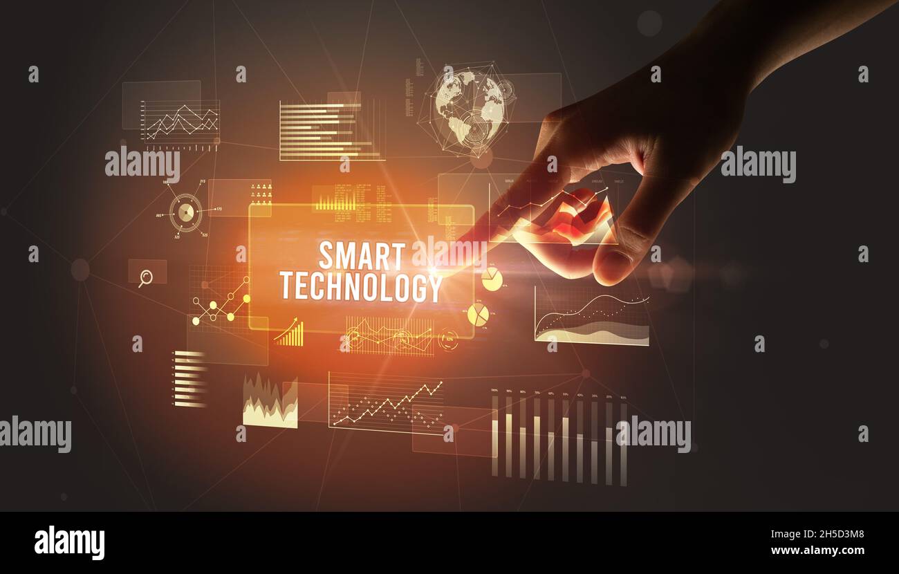 hand touching digital button, modern technology concept Stock Photo - Alamy
