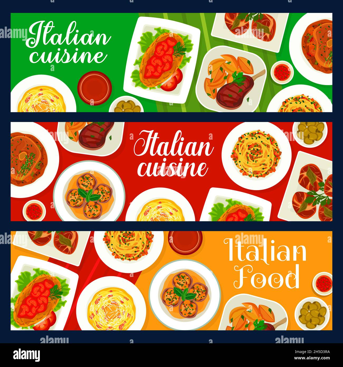 Italian food banners, Italy cuisine dishes menu, vector pasta with ...