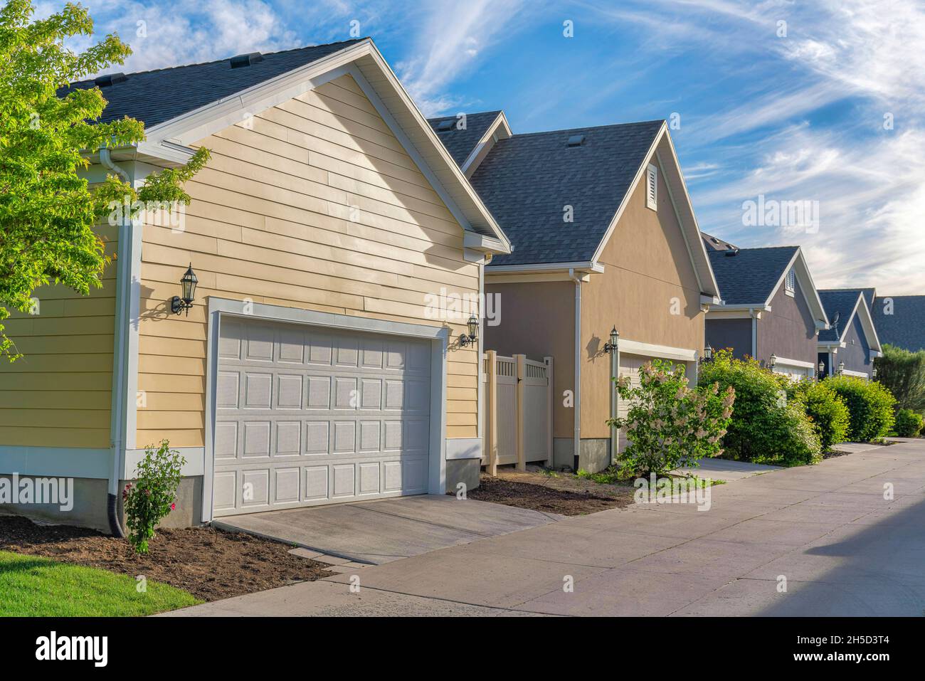 Attached garages at the back of the houses at Daybreak, Utah Stock ...