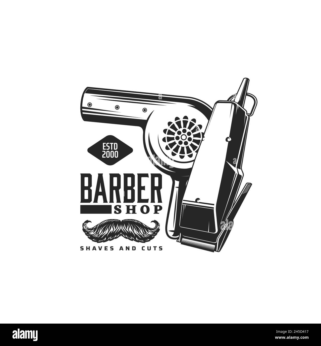 Barbershop icon with scissors, barber shop mustache shaving and beard ...