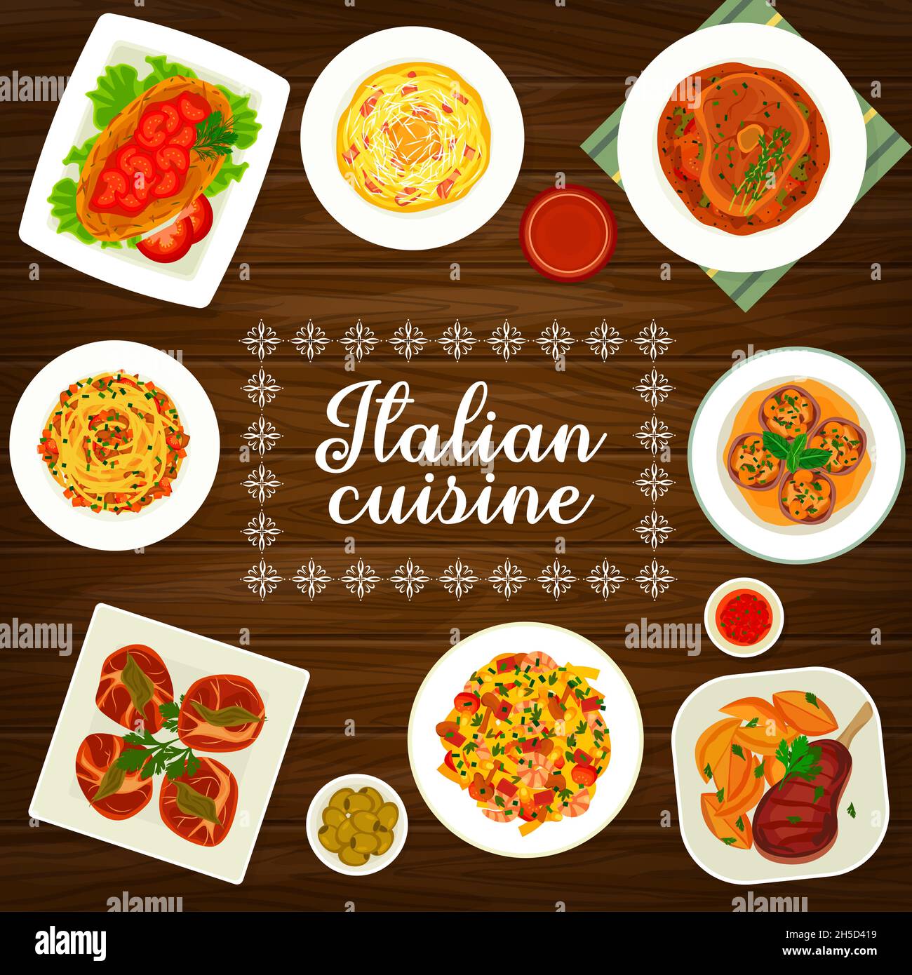Italian cuisine menu, Italy restaurant food dishes and pasta meals ...