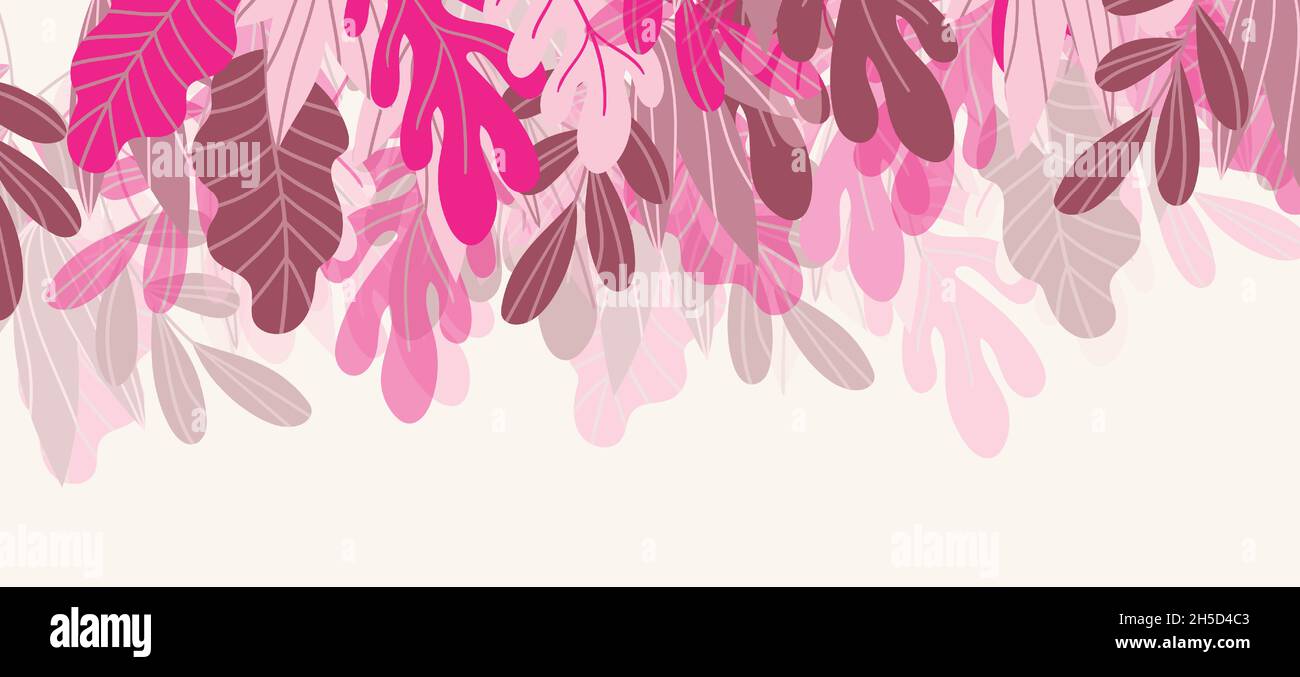 Floral web banner with drawn color exotic leaves. Nature concept design ...