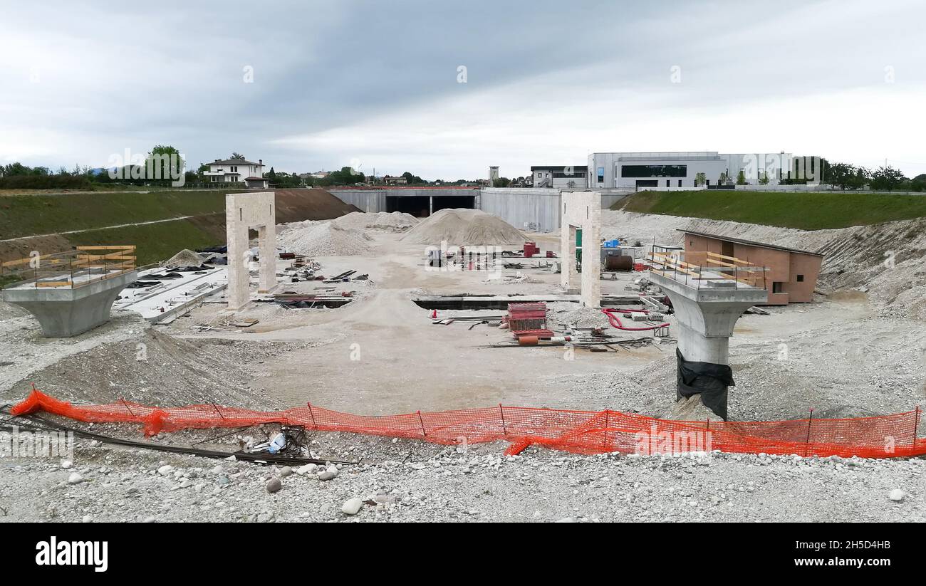 Highway construction site view. Civil engineering. Road on costruction ...