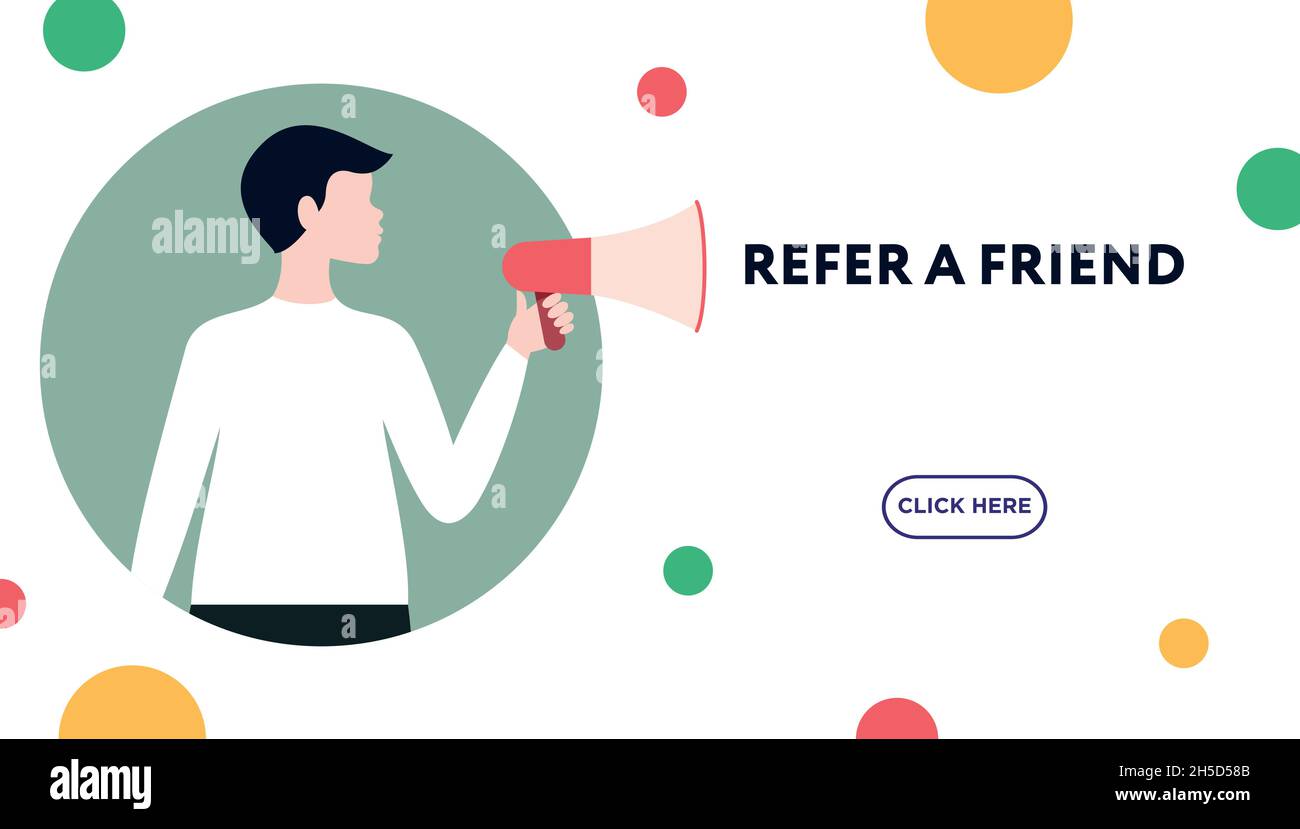 Referral program concept. Vector illustration in flat design. Young man ...