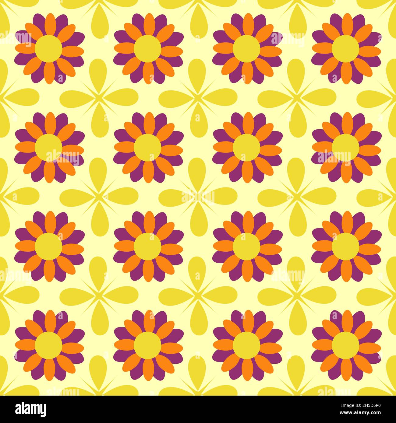 A pattern of yellow and orange flowers. Retro 70s style Stock Vector ...