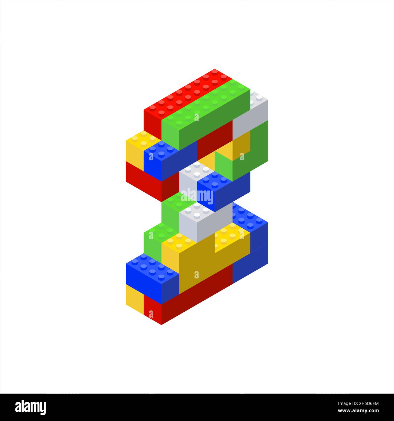 Isometric letter 2 assembled from plastic blocks. Vector illustration ...
