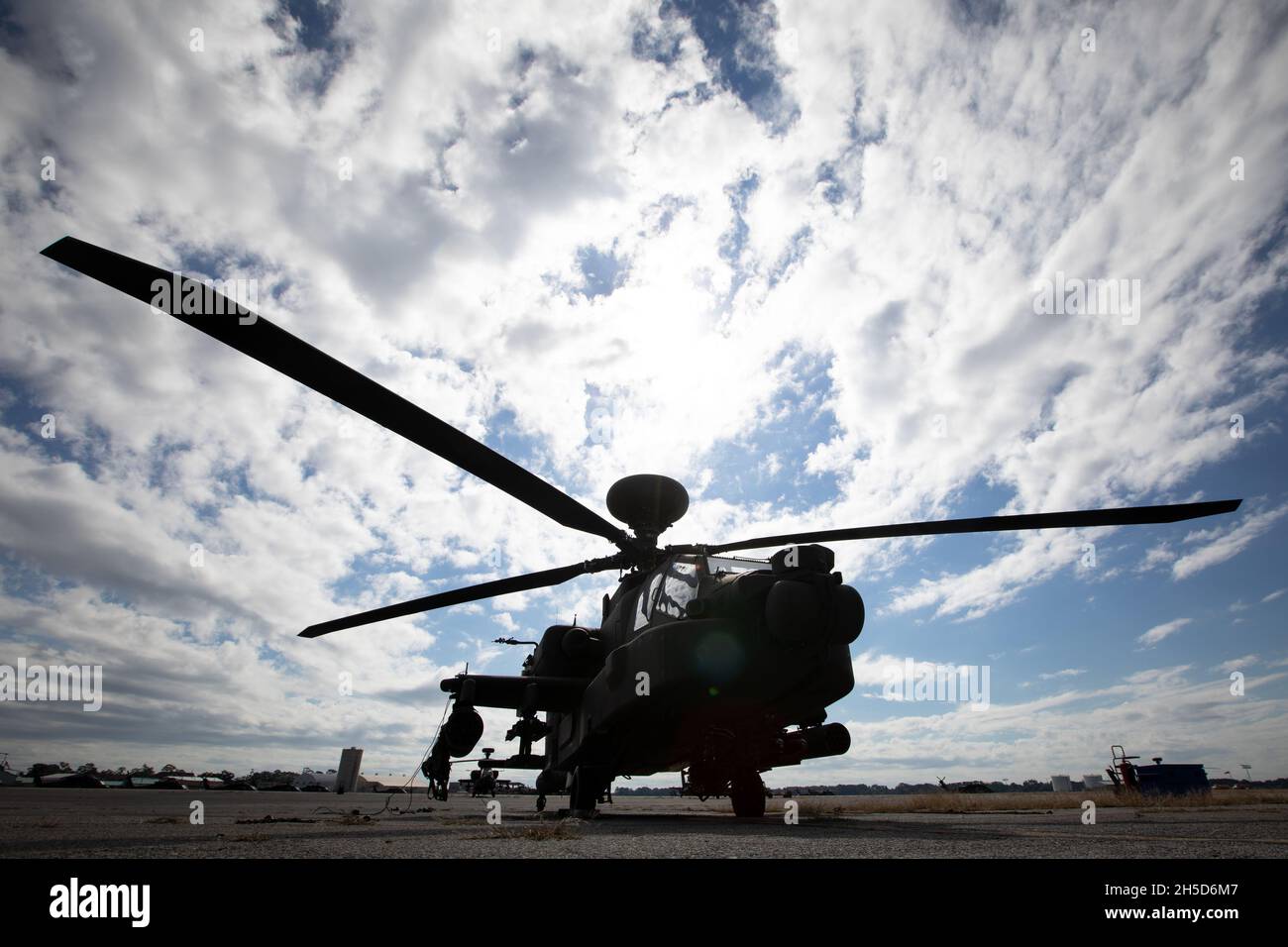 An AH-64E Apache helicopter belonging to the 3rd Combat Aviation ...