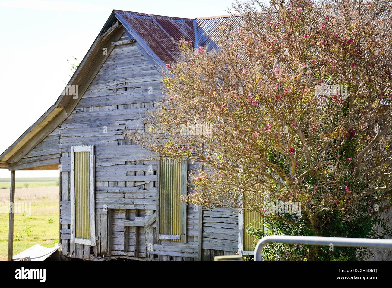 Old Farmhouse with Dilapidated Wood with Metal Roof Stock Photo - Alamy