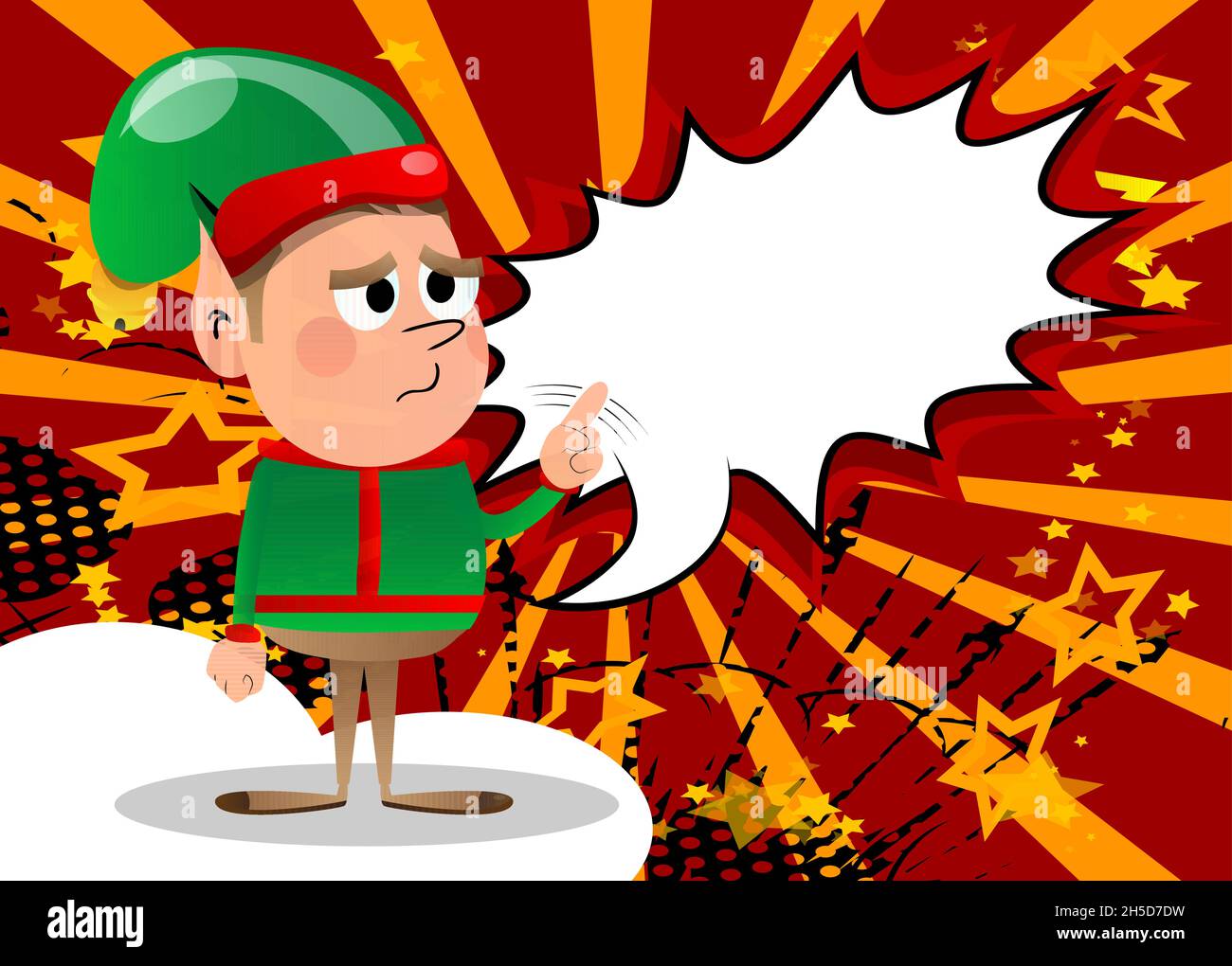 Christmas Elf saying no with his finger. Vector cartoon character ...