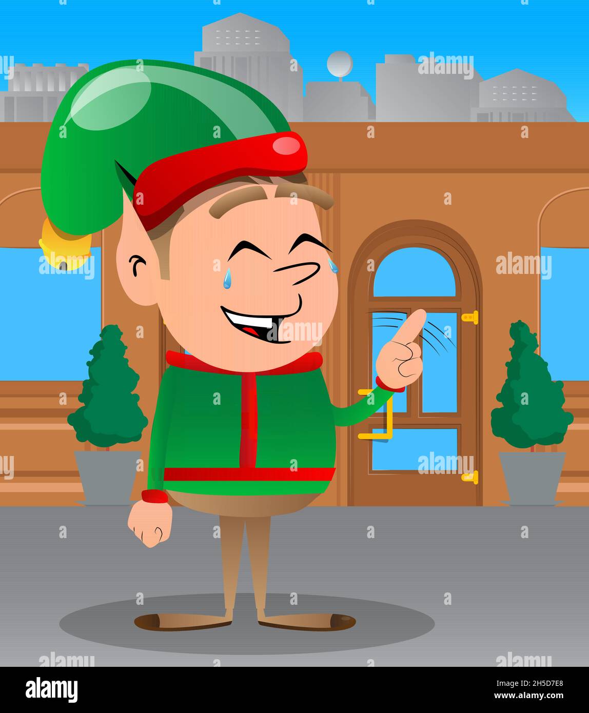 Christmas Elf saying no with his finger. Vector cartoon character ...