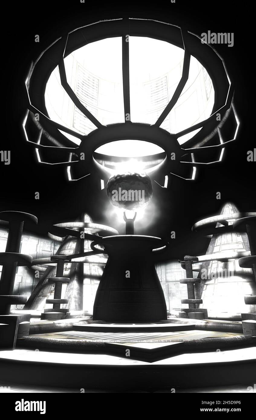 3D rendering grayscale of a technological device from the future making ...