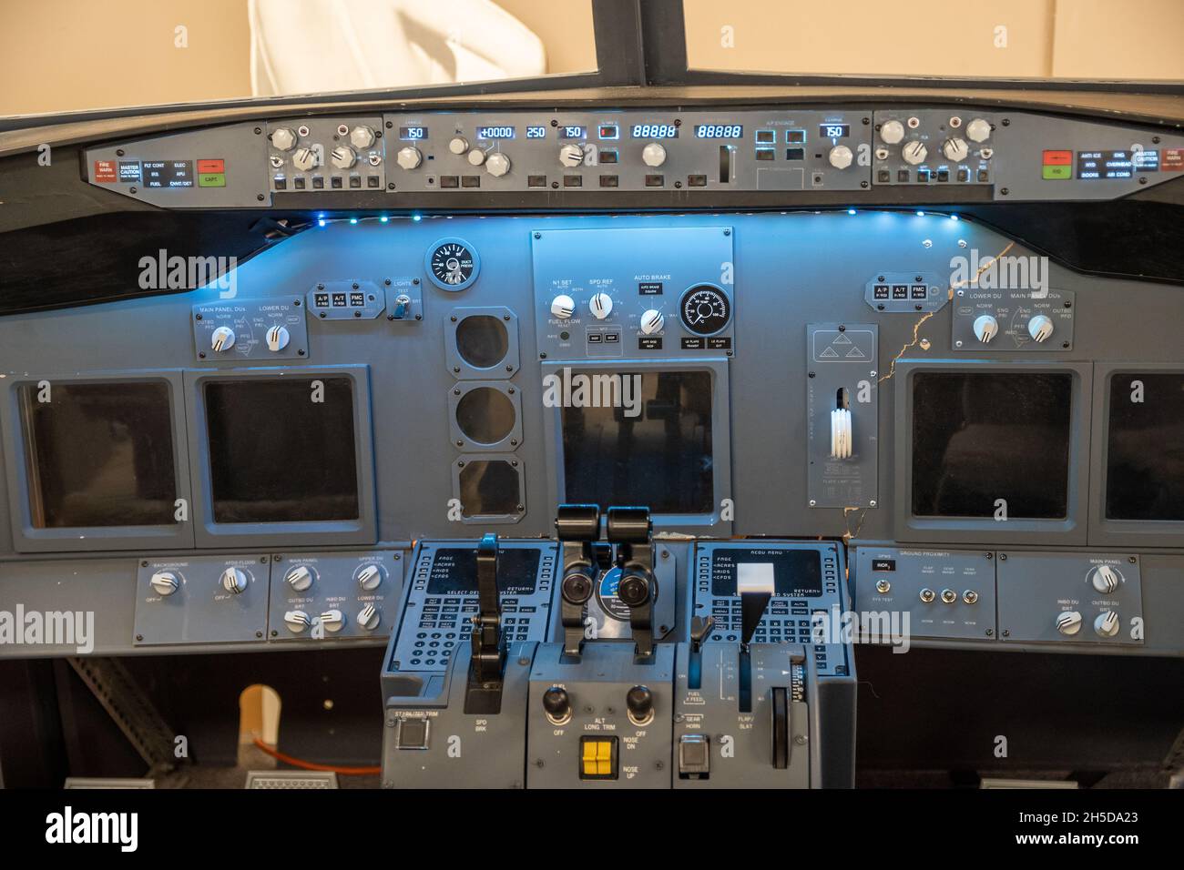 Cockpit of an airplane with flight instrument panel and controls Stock ...