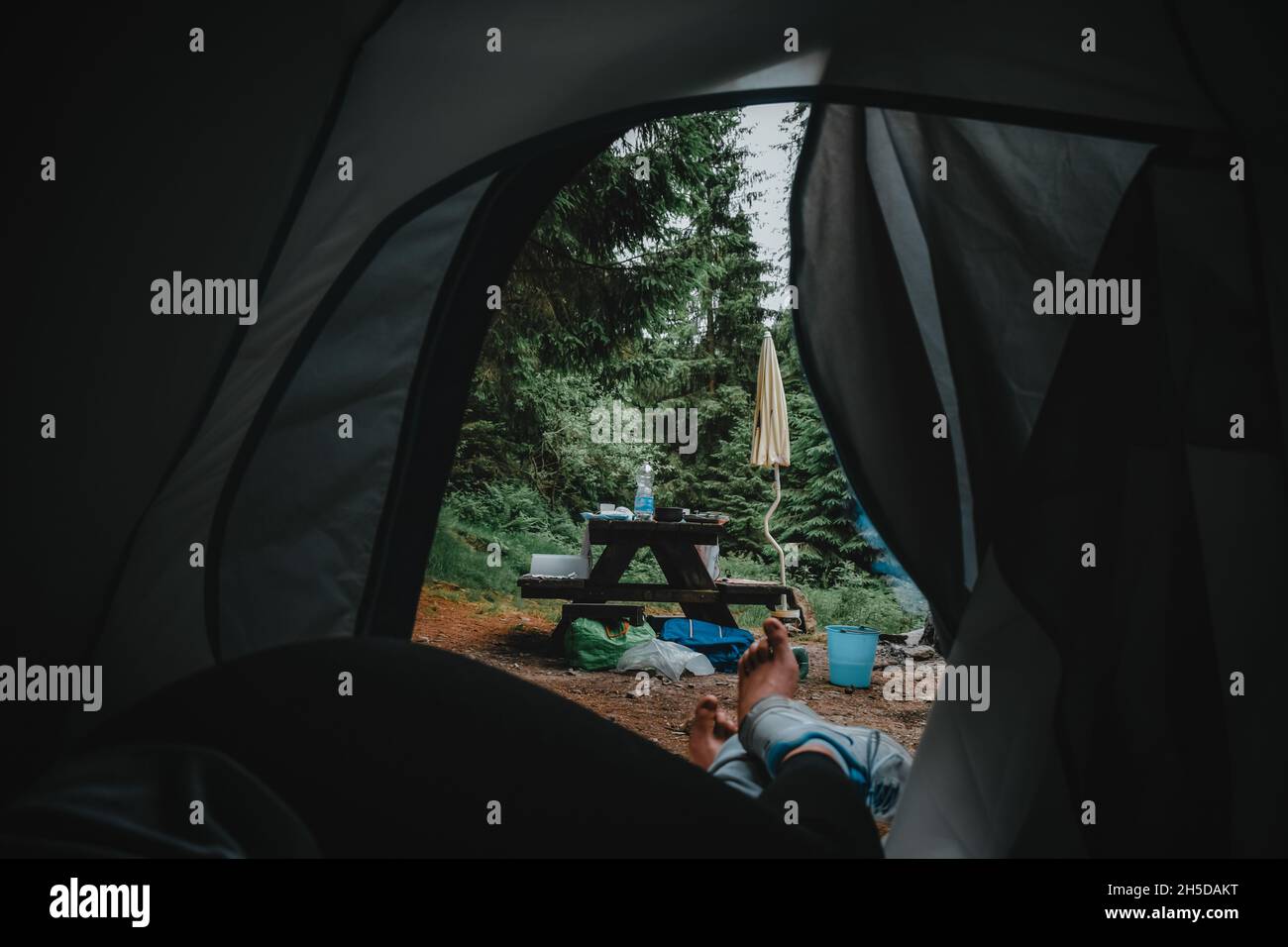 a fantastic camping day in a tent Stock Photo - Alamy