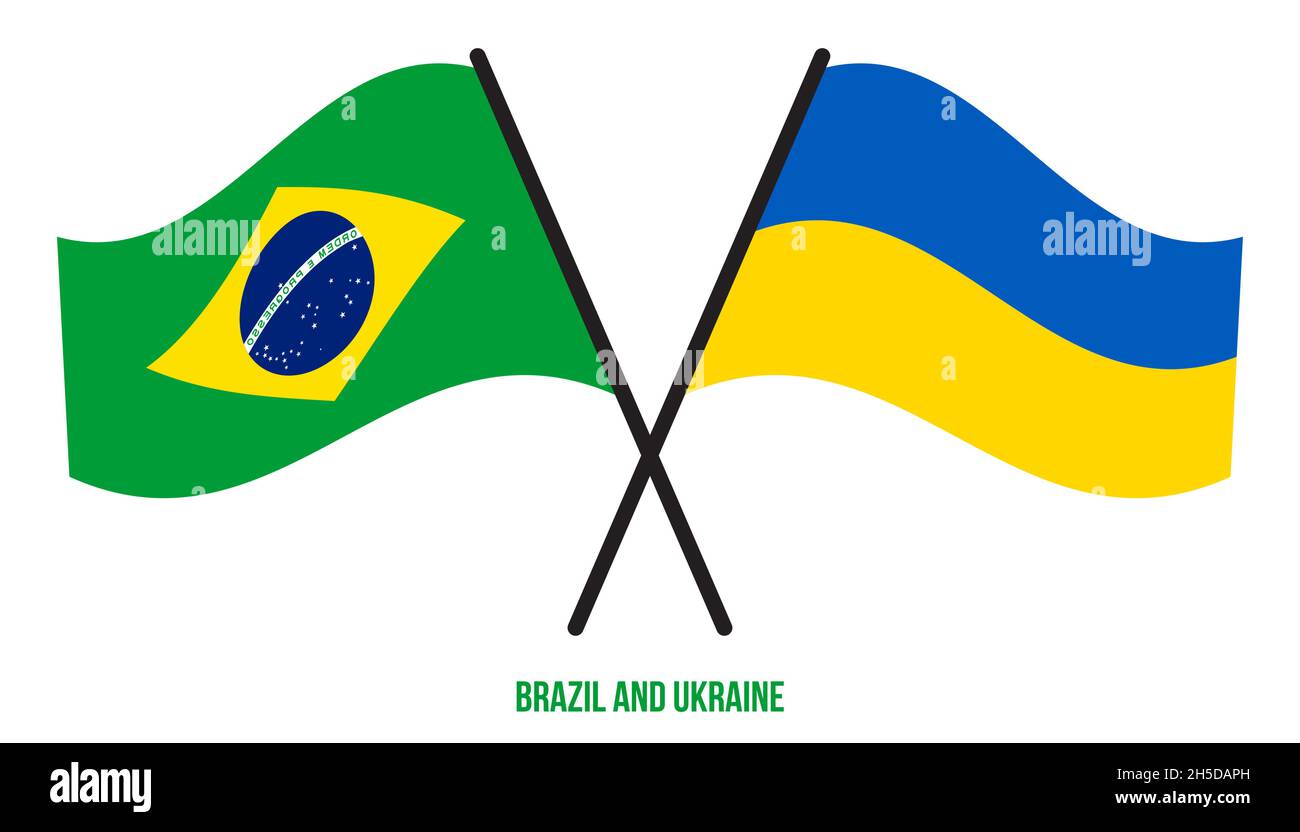 Brazil and Ukraine Flags Crossed And Waving Flat Style. Official ...