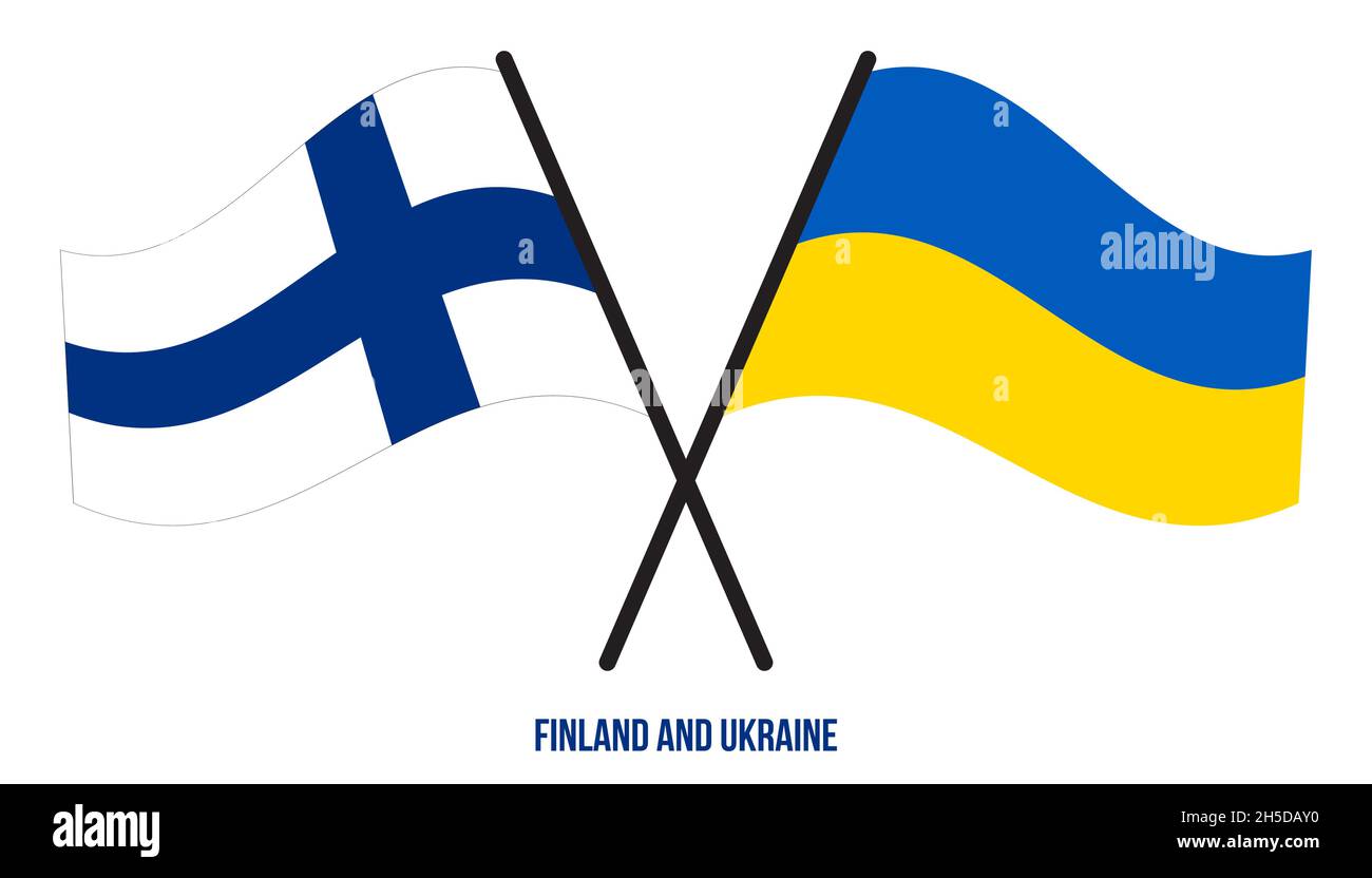 Finland and Ukraine Flags Crossed And Waving Flat Style. Official ...