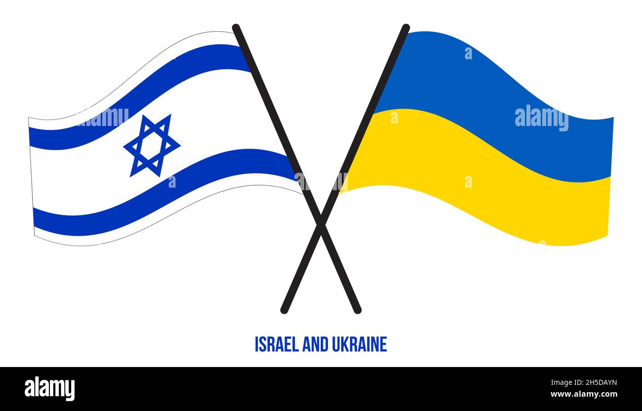 Israel and Ukraine Flags Crossed And Waving Flat Style. Official ...
