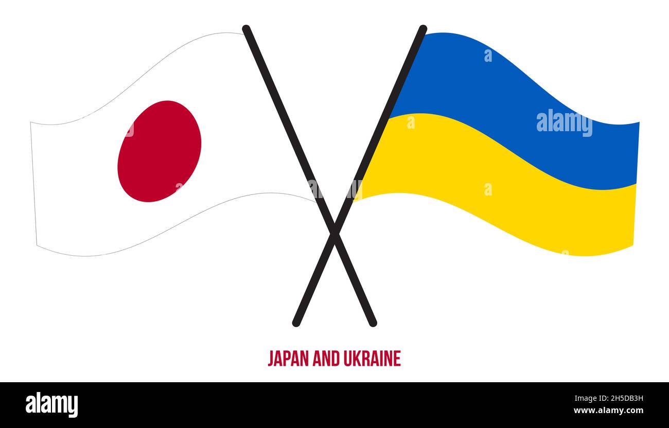 Japan and Ukraine Flags Crossed And Waving Flat Style. Official ...
