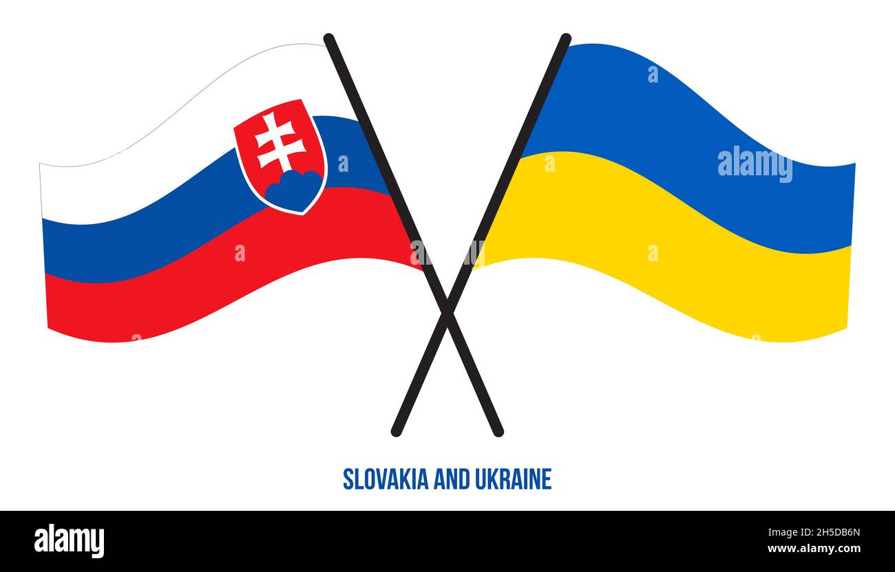 Slovakia and Ukraine Flags Crossed And Waving Flat Style. Official ...