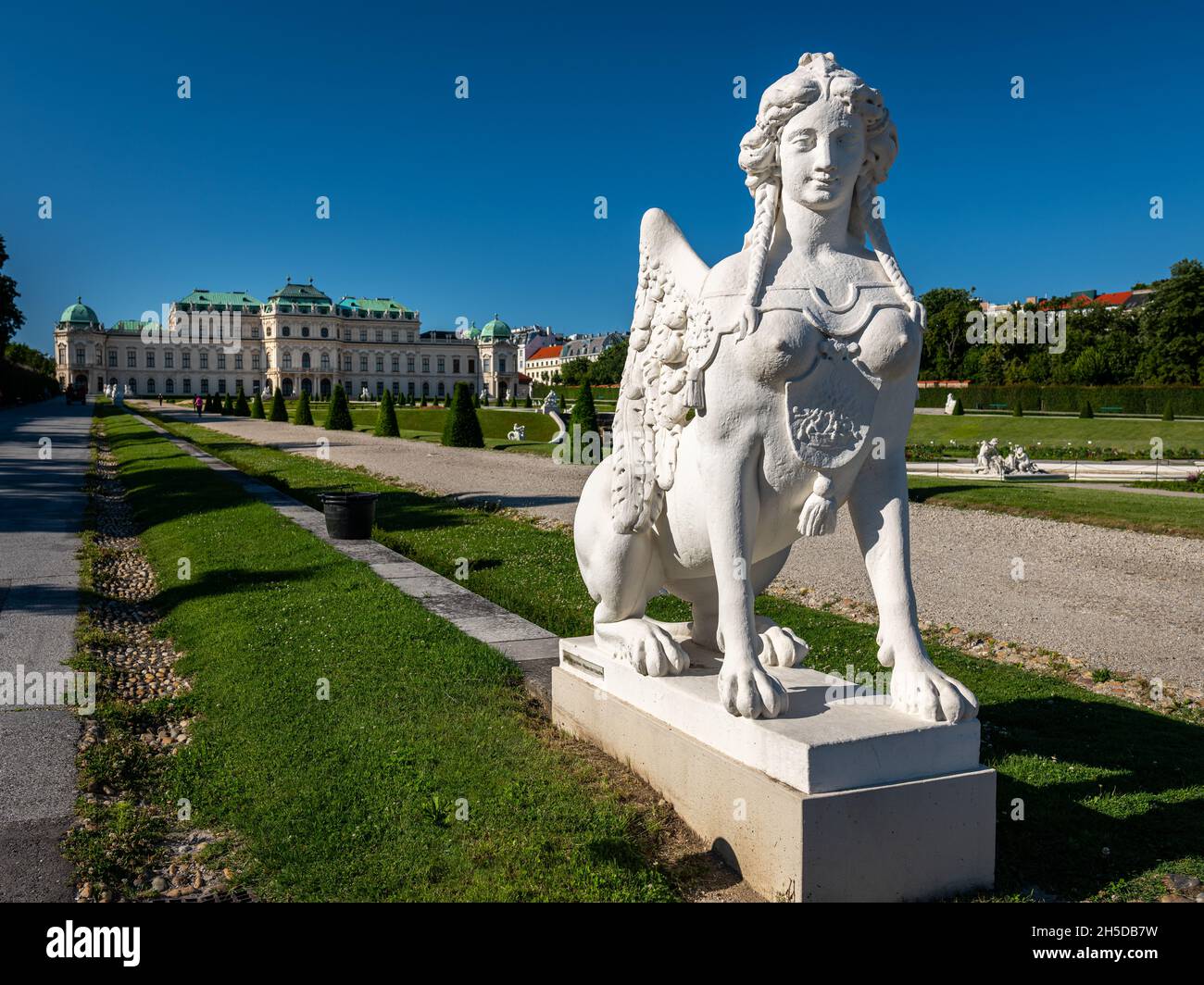 Statue of a guarding sphinx in Belvedere garden (Vienna, Austria) on a ...