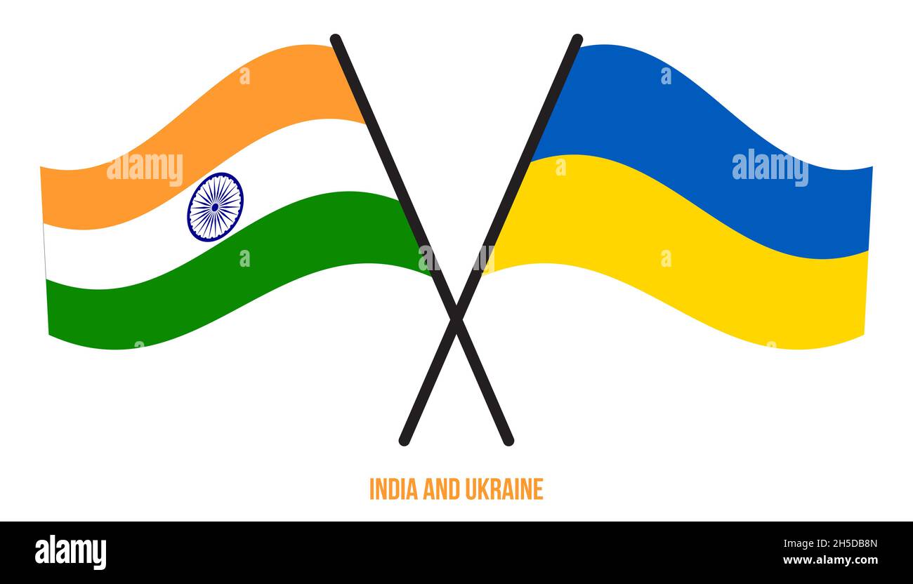 India and Ukraine Flags Crossed And Waving Flat Style. Official ...