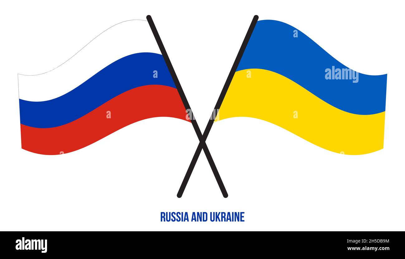 Russia and Ukraine Flags Crossed And Waving Flat Style. Official ...
