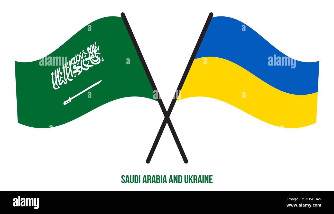 Saudi Arabia and Ukraine Flags Crossed And Waving Flat Style. Official ...