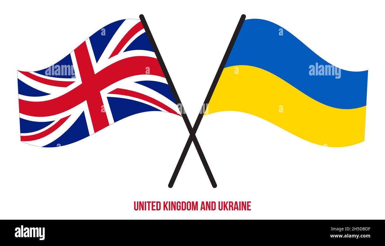 United Kingdom and Ukraine Flags Crossed And Waving Flat Style ...