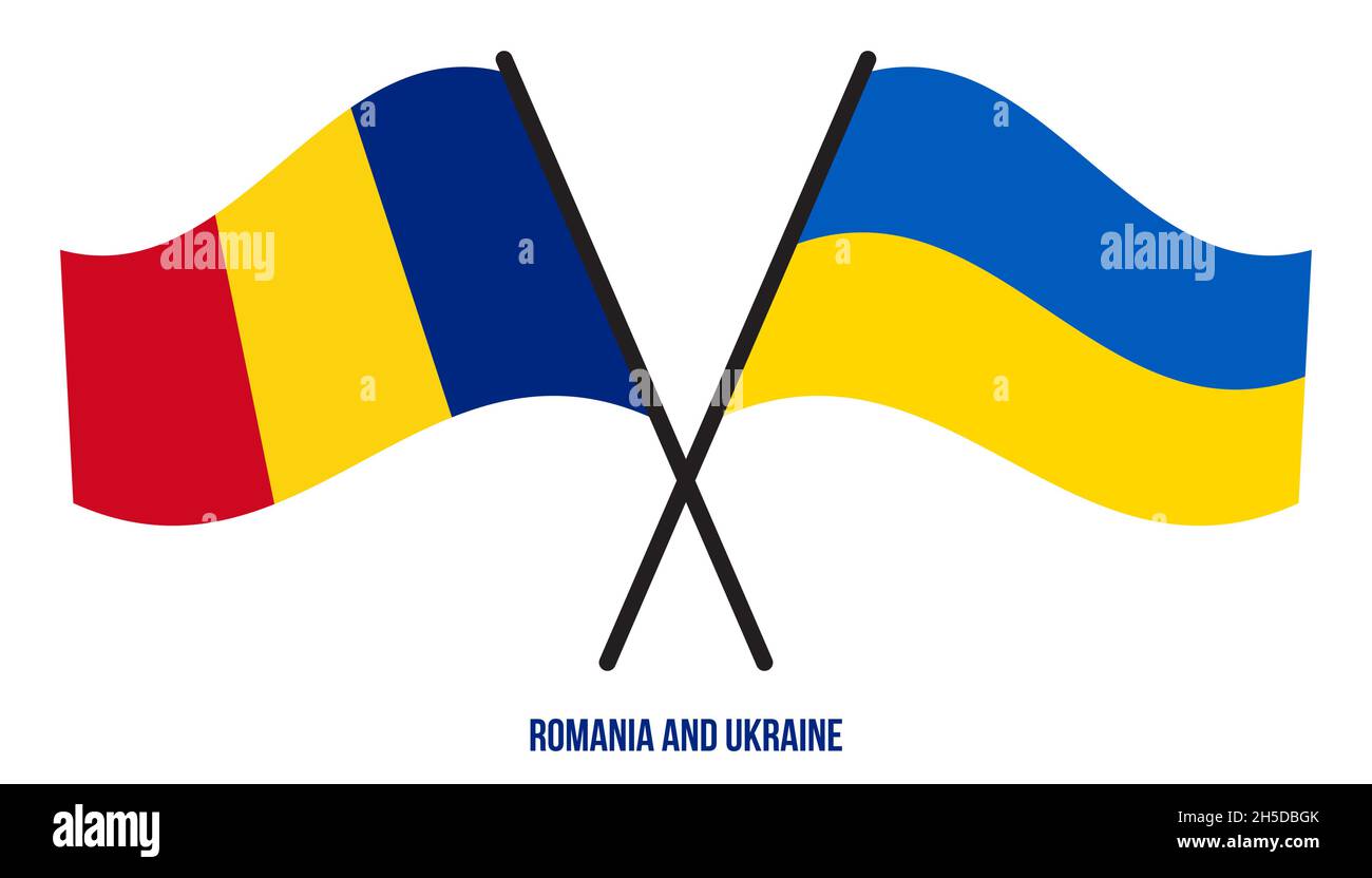 Romania and Ukraine Flags Crossed And Waving Flat Style. Official ...