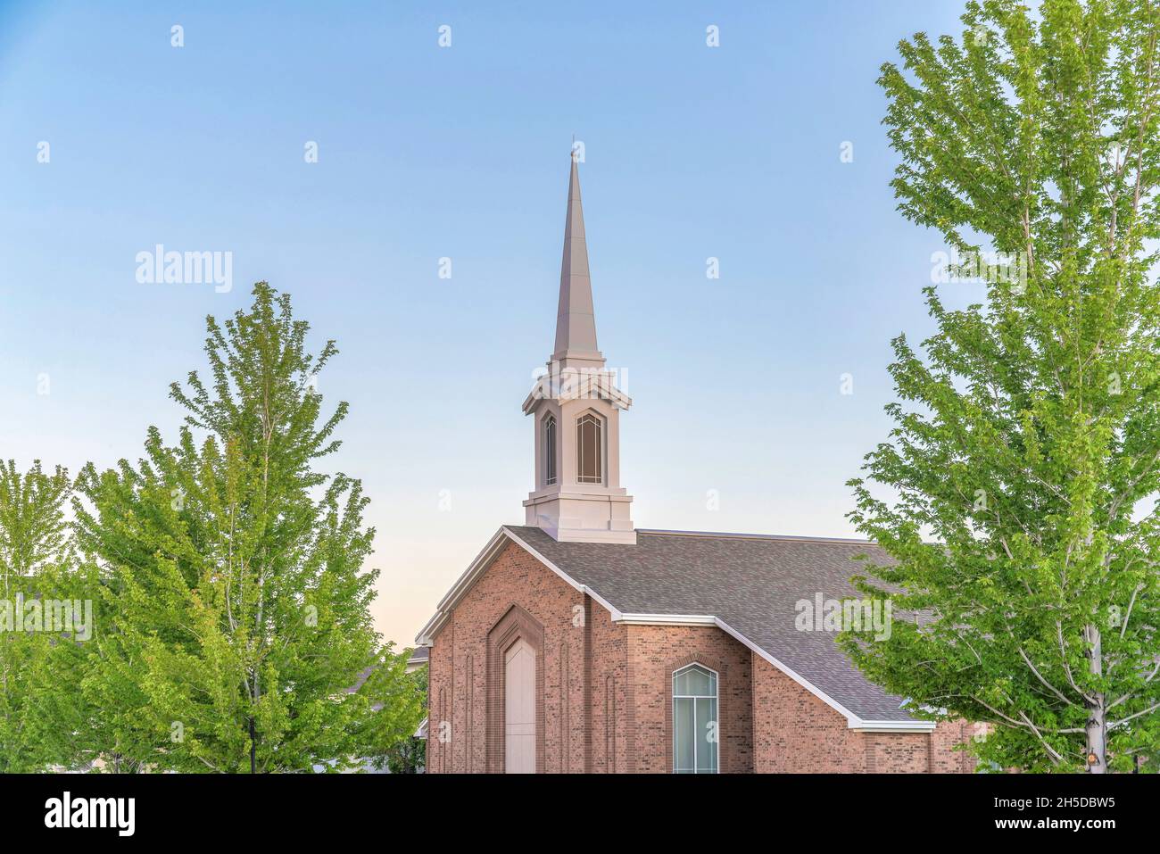 Top exterior of a church in Utah with trees outdoors Stock Photo - Alamy