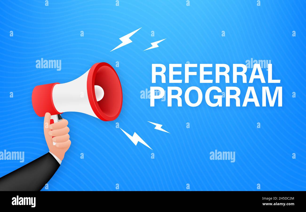 Megaphone label with referral program. Megaphone banner. Web design ...