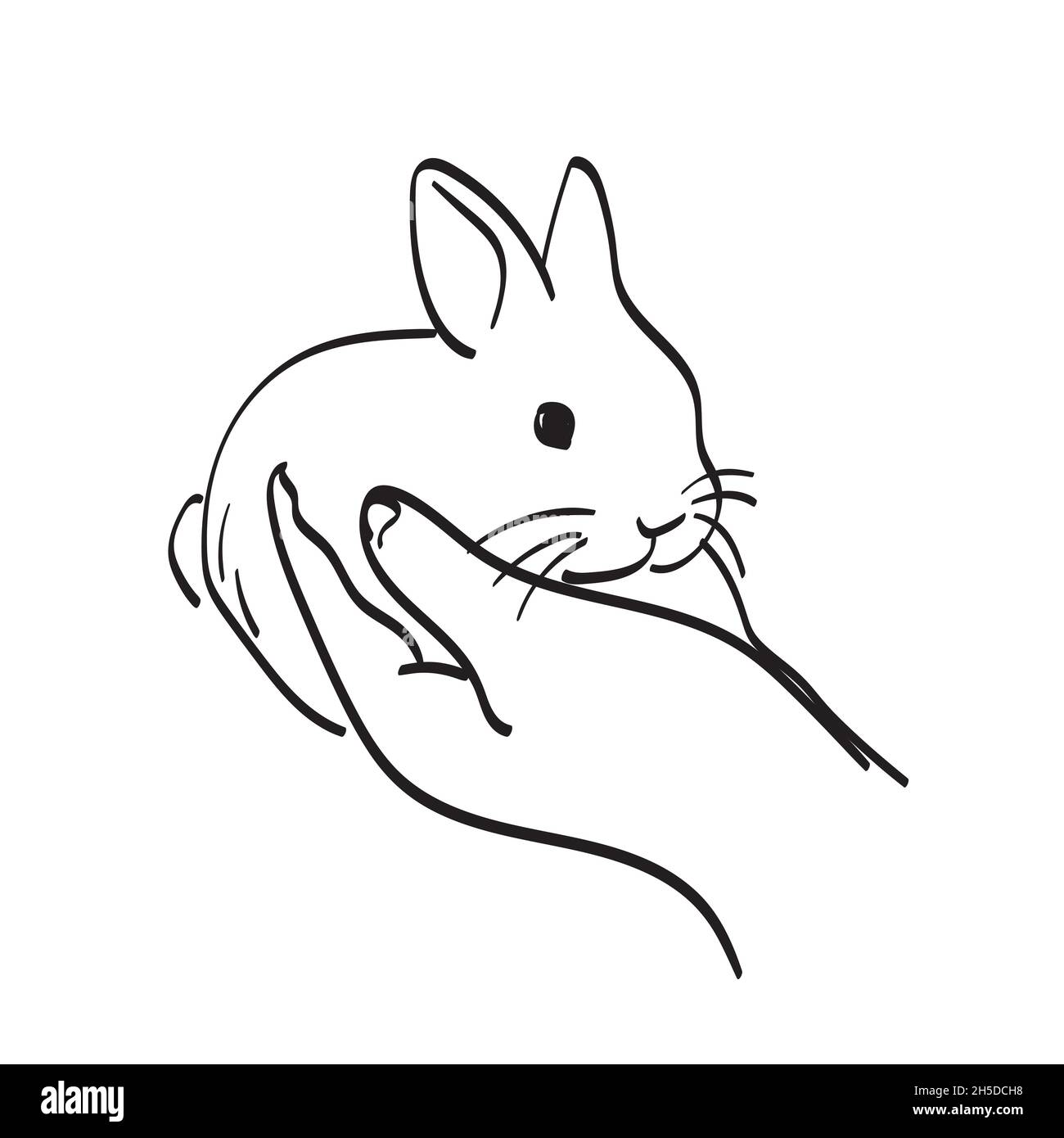 close up hand holding little rabbit illustration vector isolated on ...