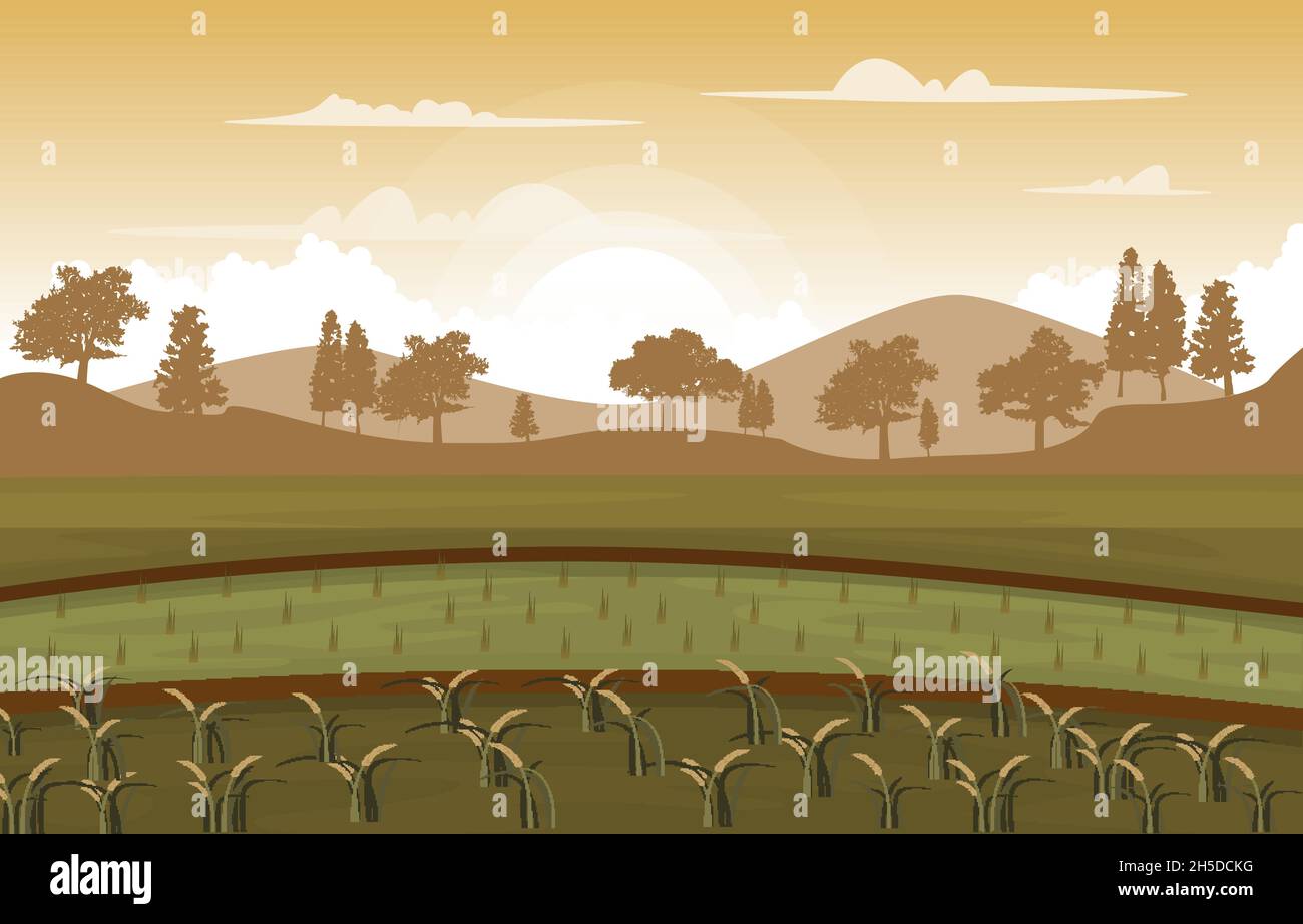 Village morning paddy view Stock Vector Images - Alamy