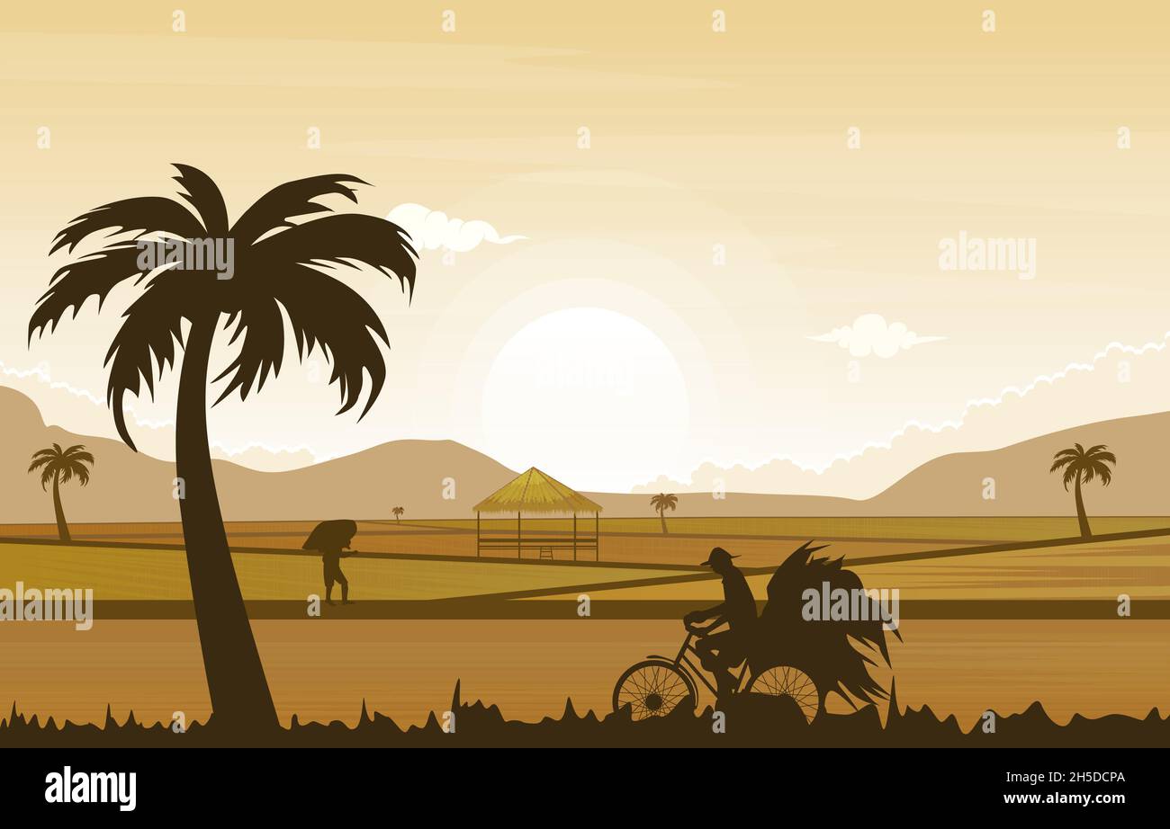 Farmer silhouette rice paddy Stock Vector Images - Alamy