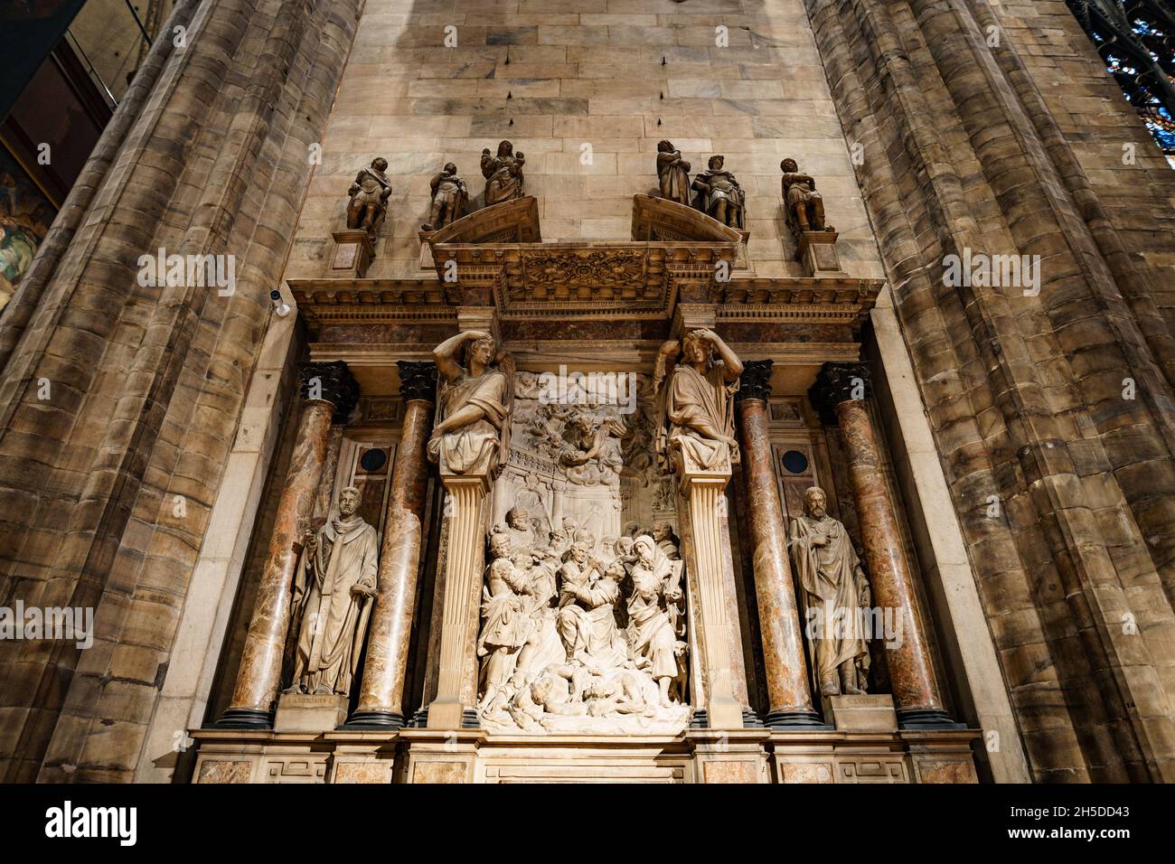 Stone altar of Saint Joseph on the wall in the Duomo. Milan, Italy ...