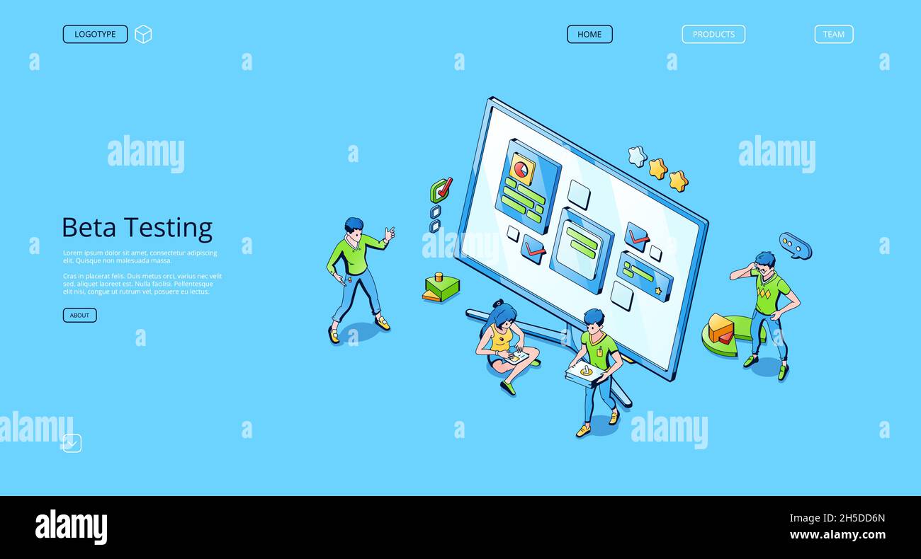 Beta testing isometric landing page. Functional software test, mobile ...