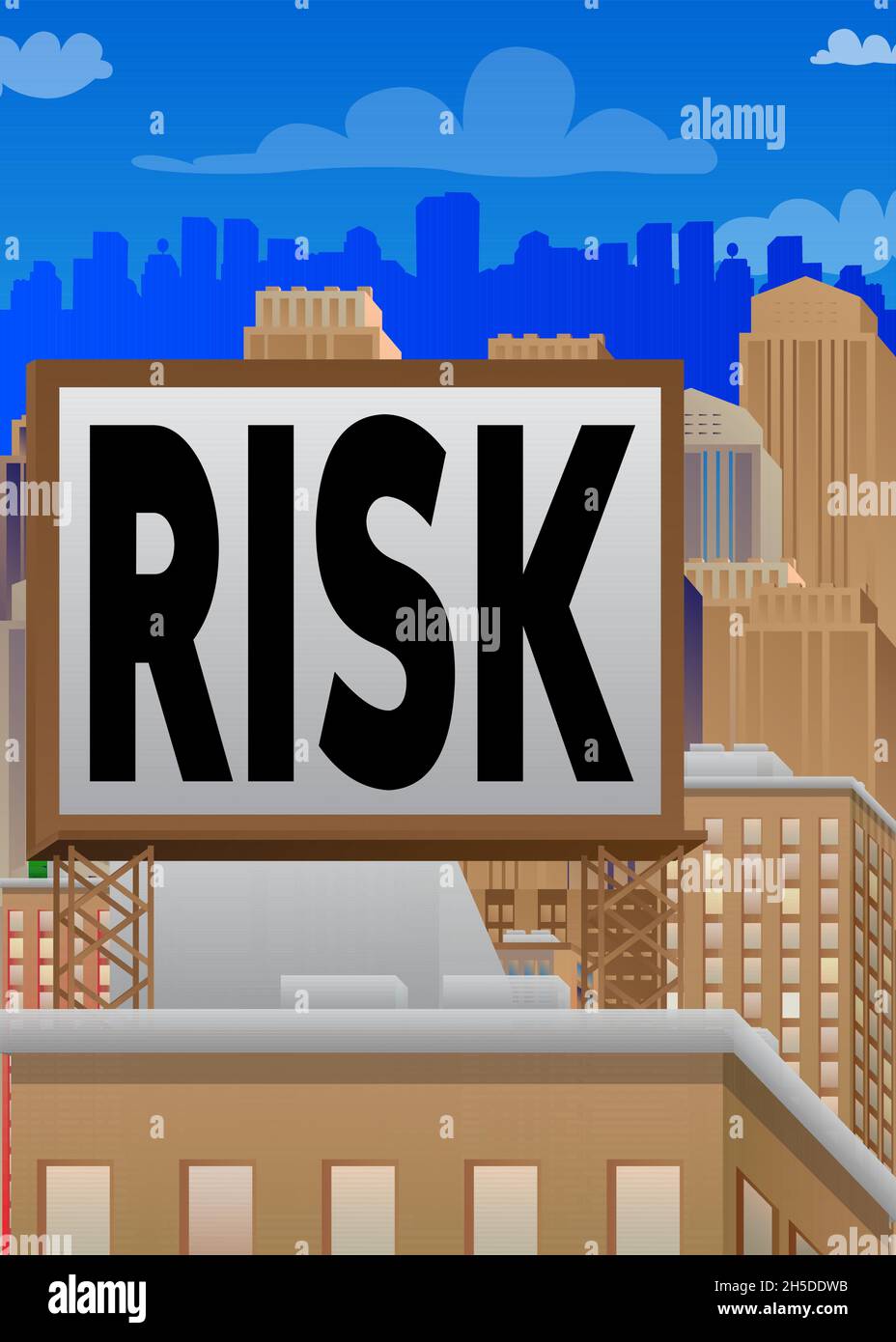 Risk text on a billboard sign atop a brick building. Outdoor ...