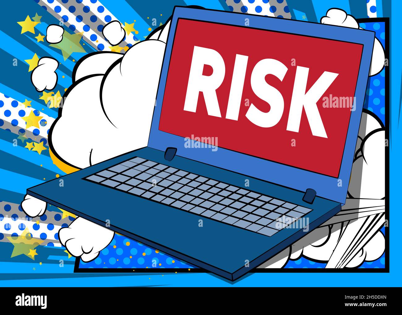 Laptop with the word Risk on the screen. Vector cartoon illustration ...