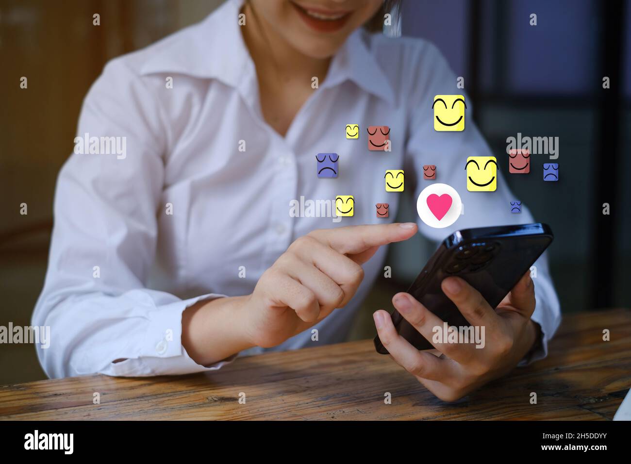 Young woman watching video live streamings. Social media concept Stock ...