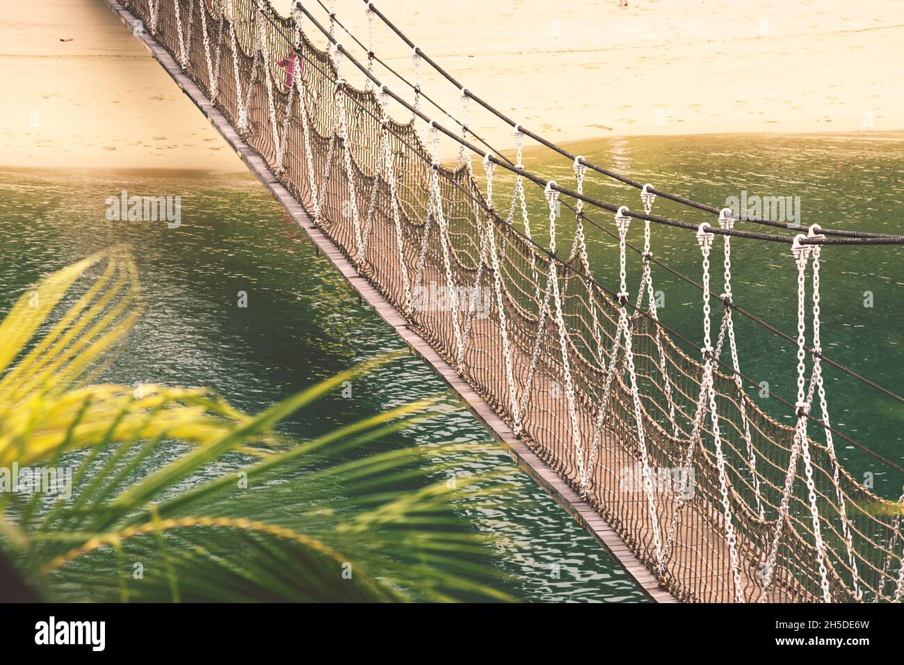 suspension rope bridge above tropical sea waters Stock Photo - Alamy