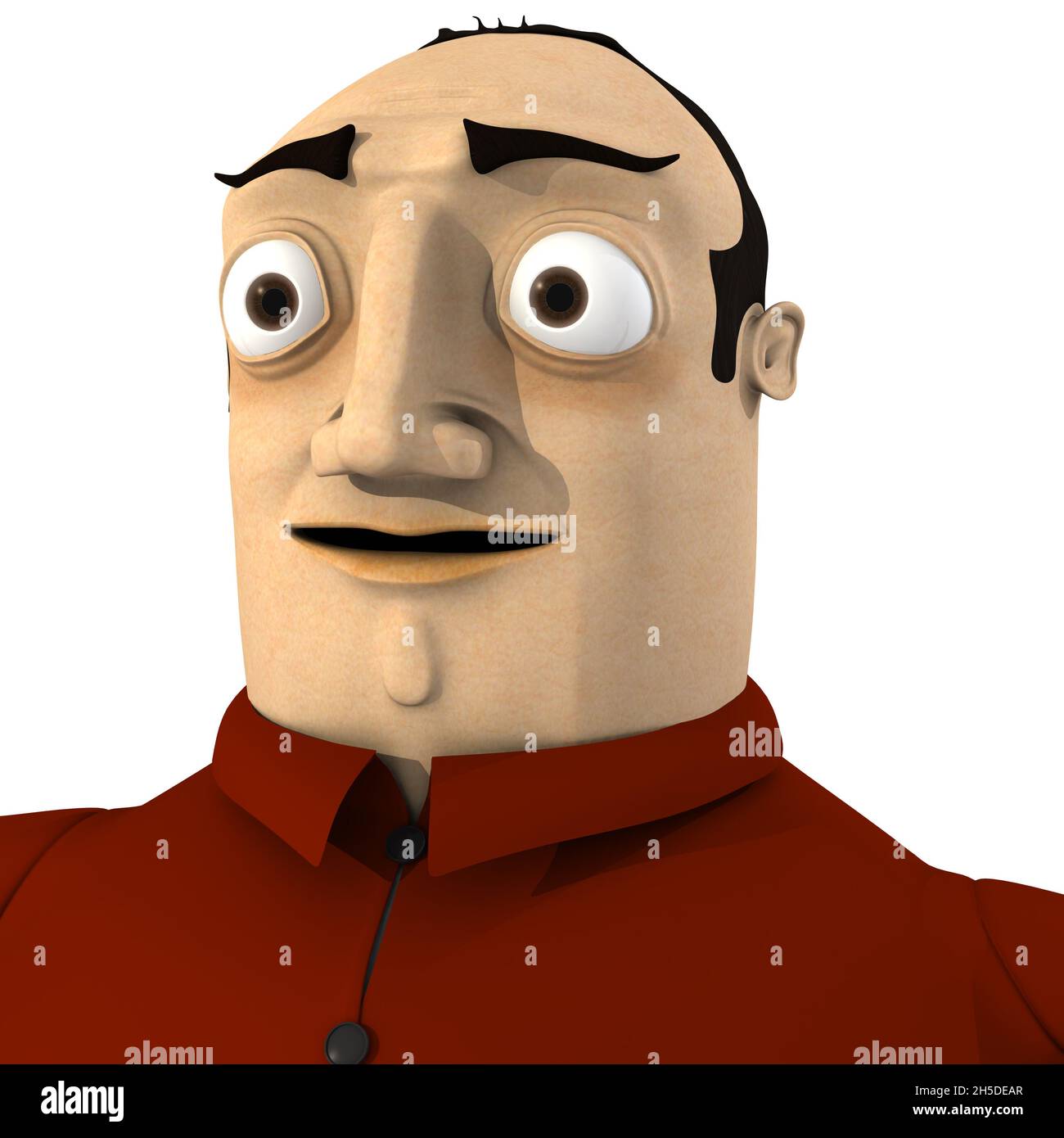 3D render of a cartoonish male character with large round eyes and a ...