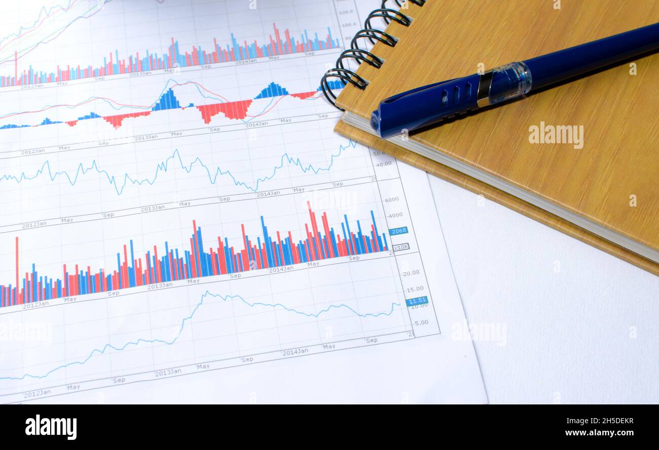financial and business color charts and graphs on the table Stock Photo ...