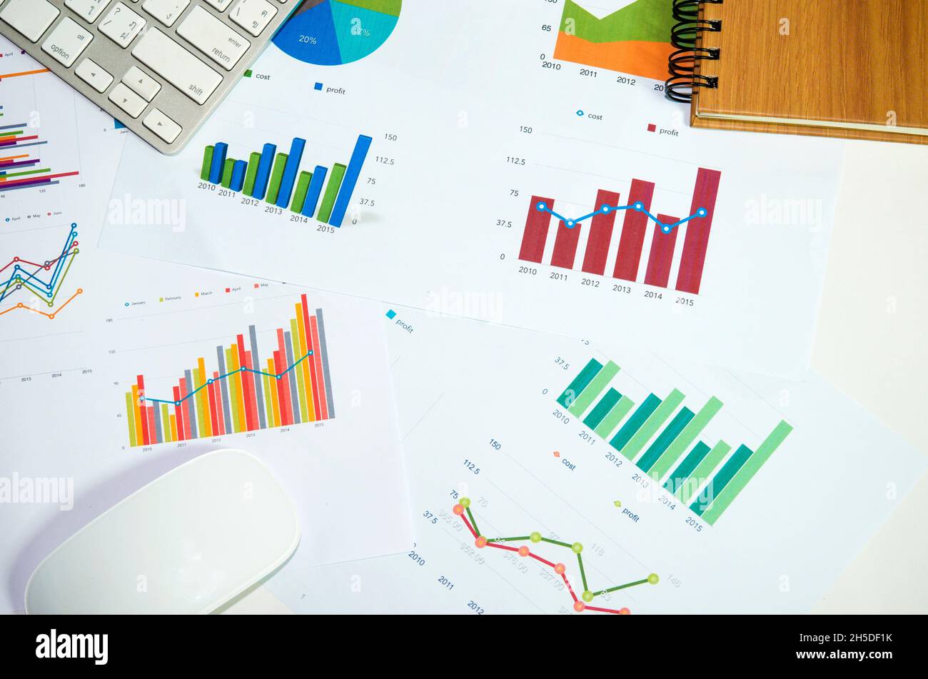 colorful graphs, charts, marketing research and business annual report ...