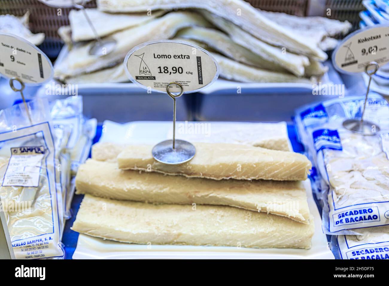 Pamplona, Spain - June 22, 2021: Dried pieces of salted cod or bacalao ...