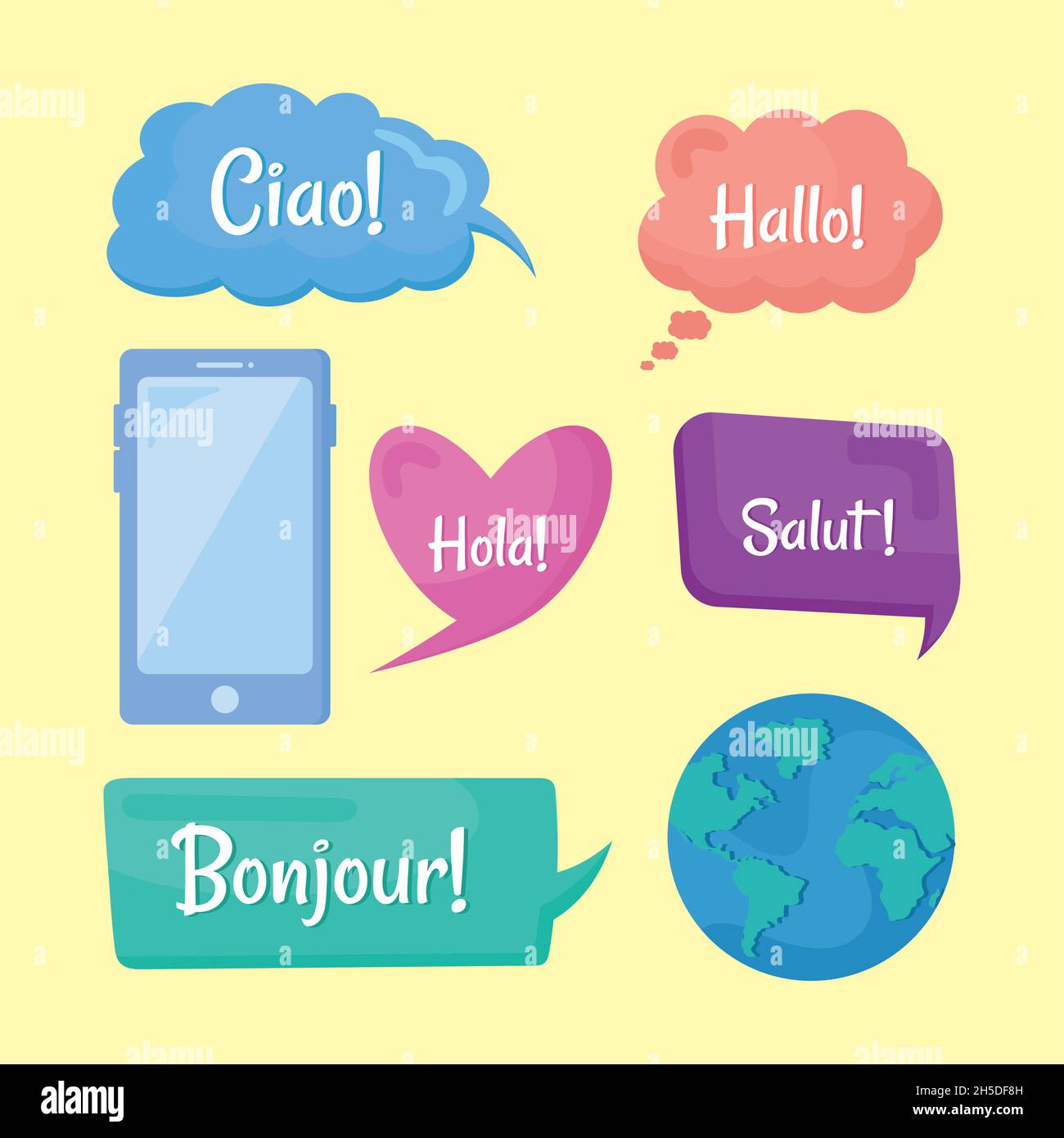 seven global hello icons Stock Vector Image & Art - Alamy