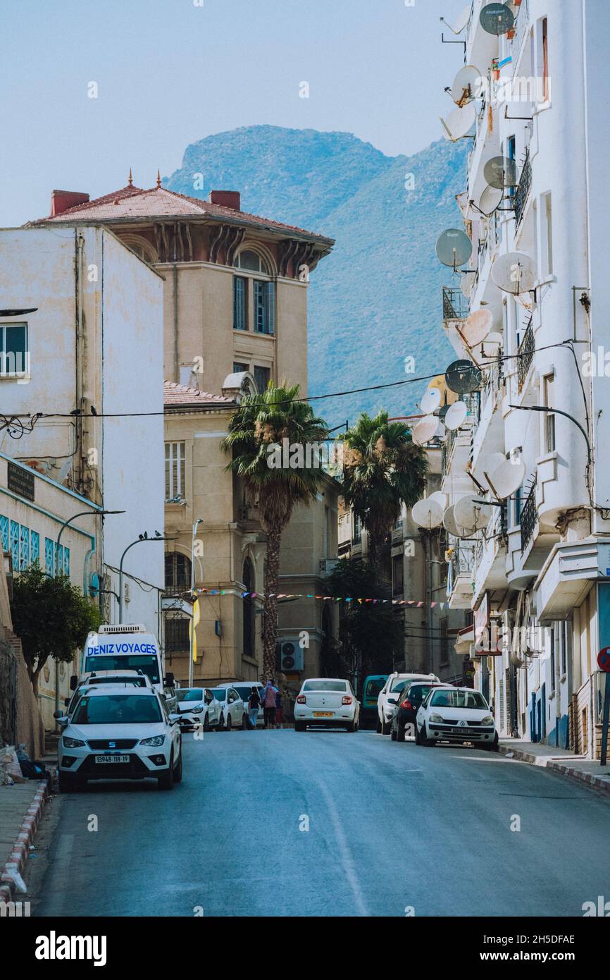 BEJAIA, ALGERIA - Jul 05, 2021: A city road and architecture in Bejaia ...