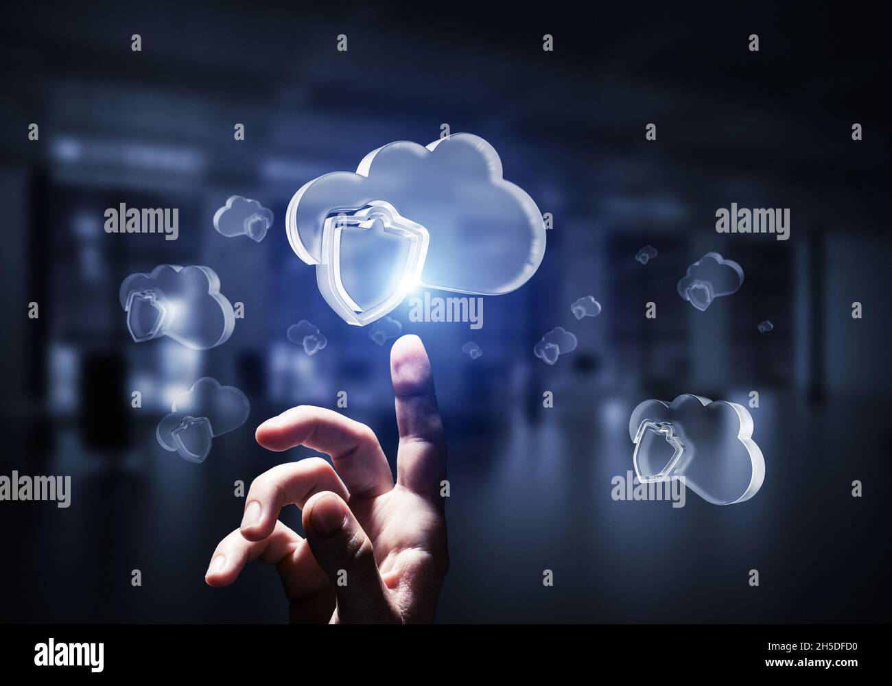 Computer and internet security concept presented by icon cloud. Mixed ...