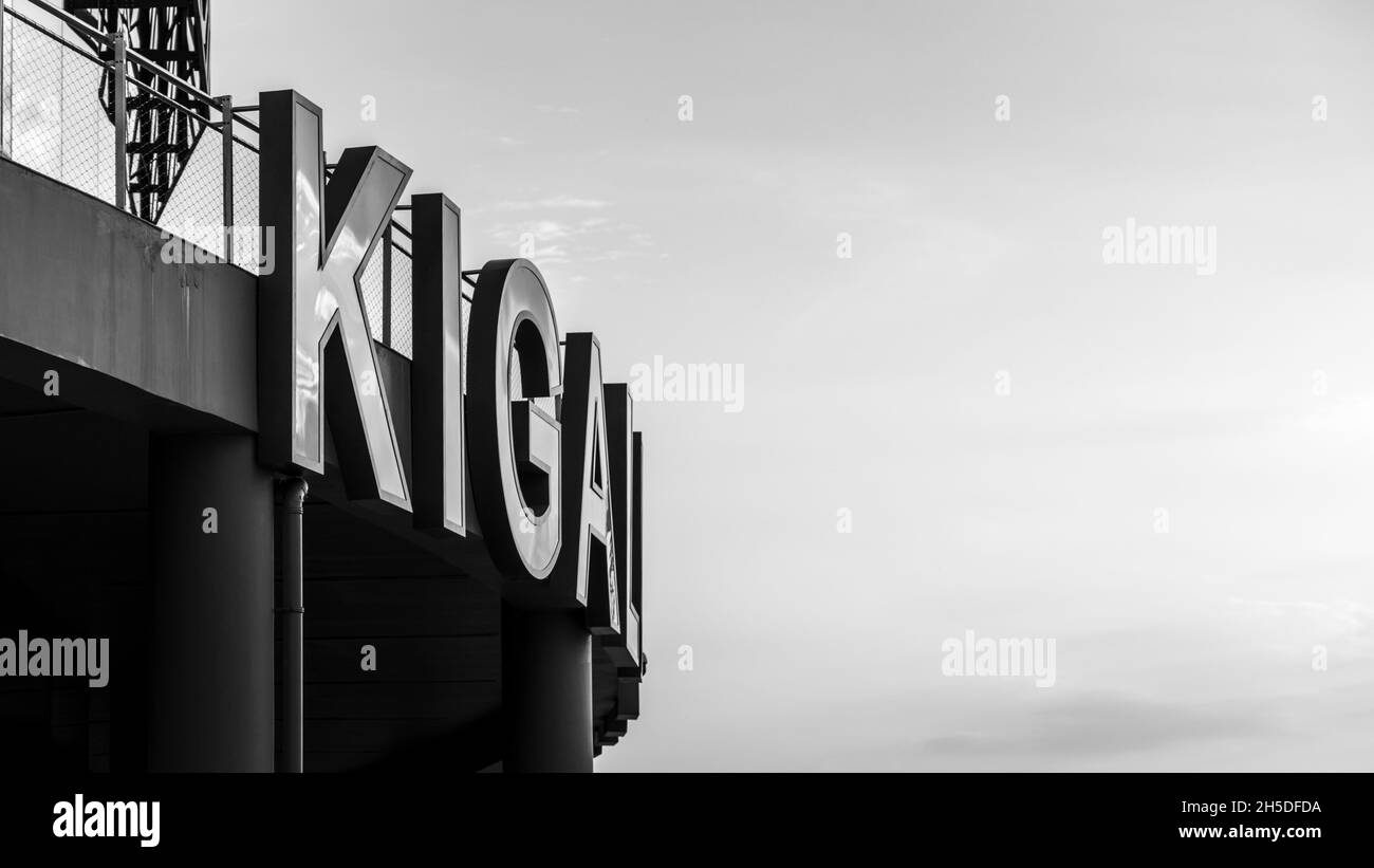 KIGALI, RWANDA - Nov 09, 2020: A grayscale side view closeup shot of ...