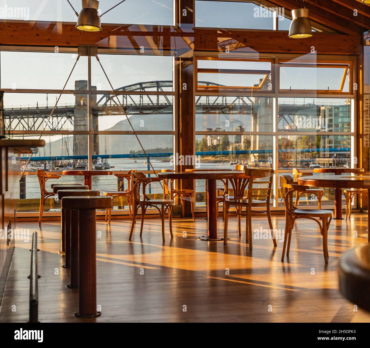 Restaurant view through a window. Classic style decoration restaurant ...