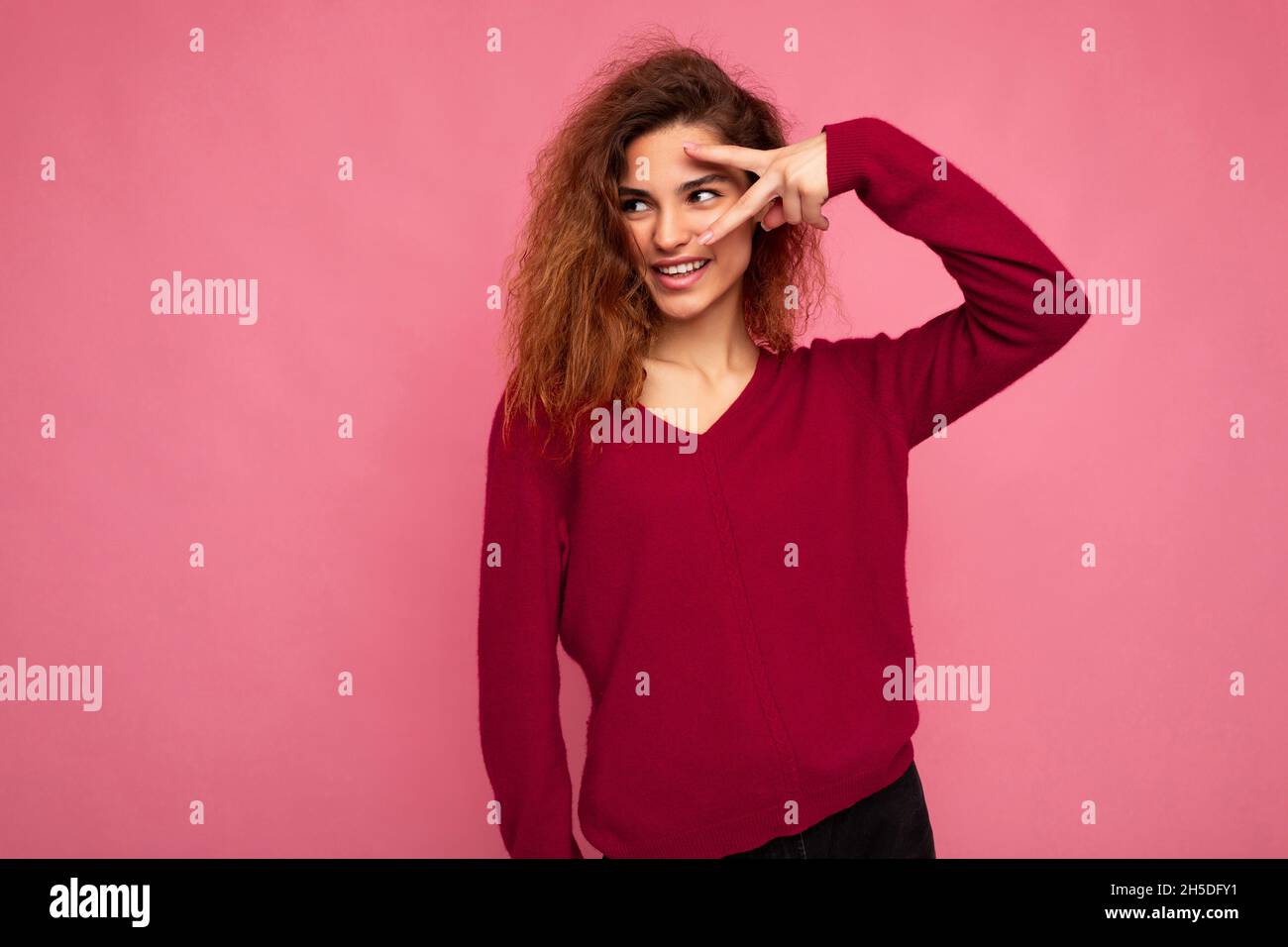 Portrait of young emotional positive happy smiling beautiful brunette ...