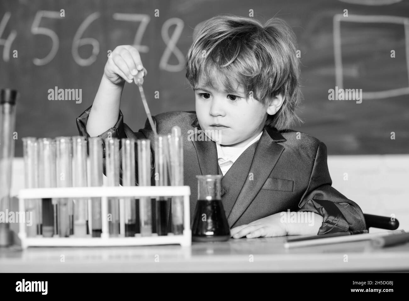 Biology school laboratory equipment. biology education of little boy ...